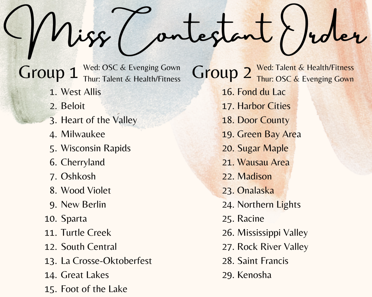 2025 Miss Delegate Order - Miss Wisconsin